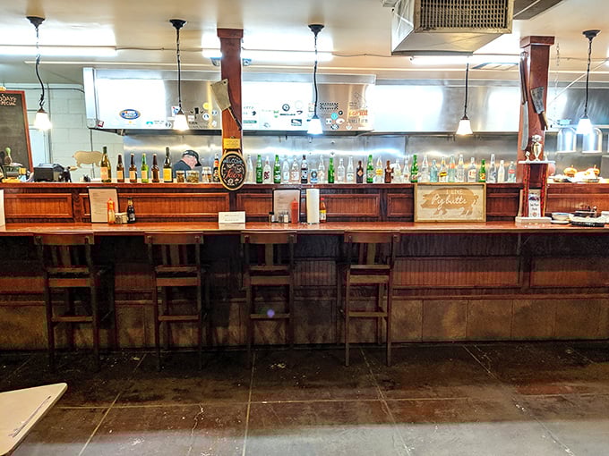 The bar's wooden simplicity suggests they'd rather invest in what's in your glass than fancy surroundings—priorities perfectly aligned.