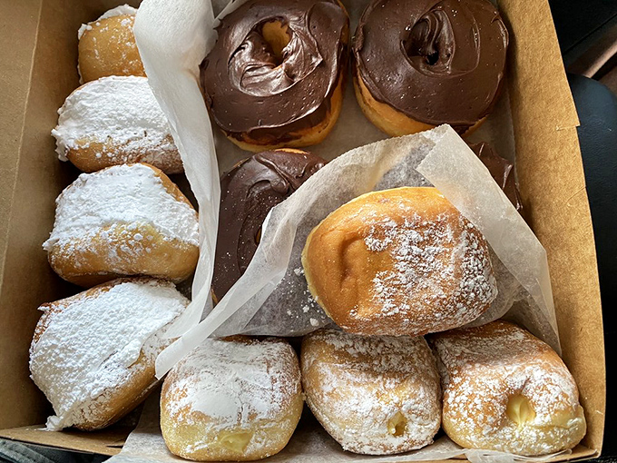 A box of donuts that makes you understand why police stereotypes exist – some clichés are delicious enough to embrace.