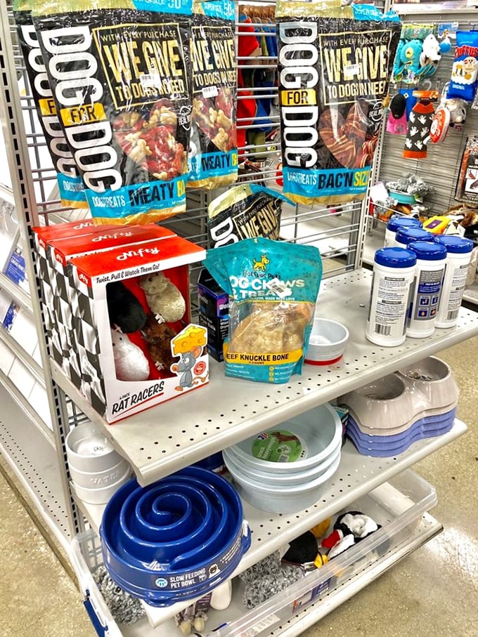 Even Fido deserves a bargain. The pet section offers toys and treats that'll have tails wagging and wallets not dragging.