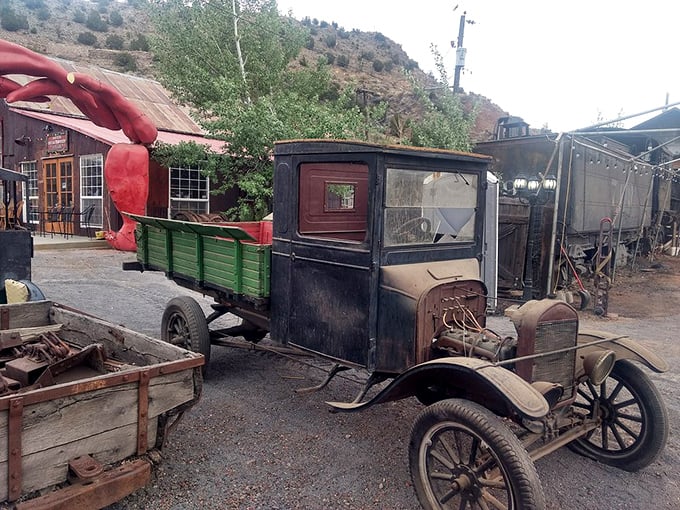 Vintage meets vision: this antique truck stands as a rusted reminder of Madrid's industrial past, now repurposed as industrial art.