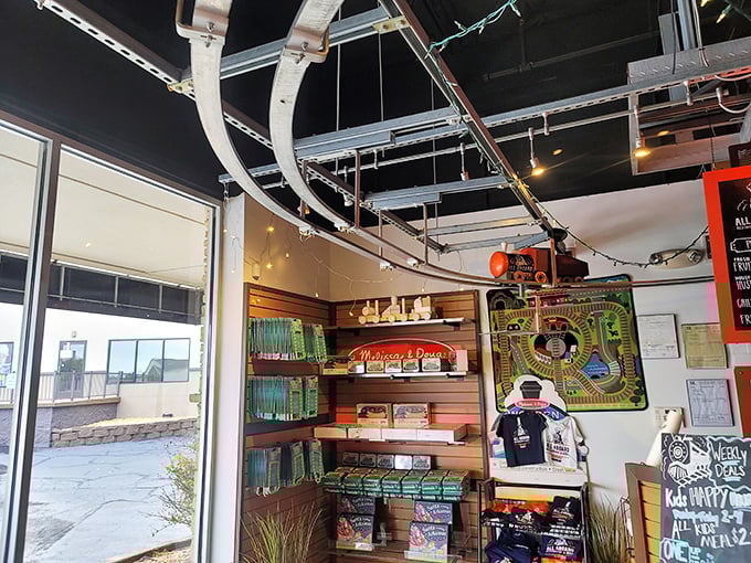 Not just a restaurant but a mini railway museum. Melissa & Doug train sets and memorabilia create an immersive experience that extends beyond the plate.