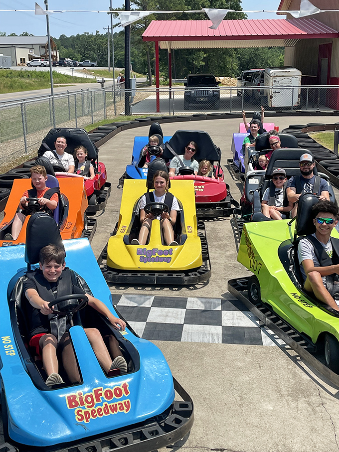 A colorful lineup of eager racers proves that competitive spirit comes in all ages and sizes, especially when go-karts are involved.