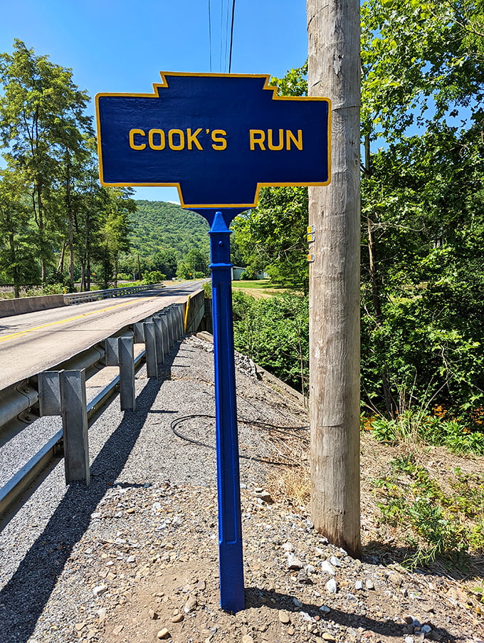 Small signs marking storied places. Cook's Run might seem like just another creek, but to locals and anglers, it's hallowed water worthy of reverence.