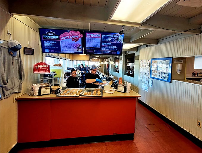 Where magic happens—the counter area serves as both stage and audience seating for Delaware's most beloved hot dog theater.
