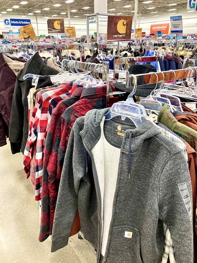 Carhartt without the financial heart attack. Quality workwear and casual options hang ready for Delaware's variable weather patterns.
