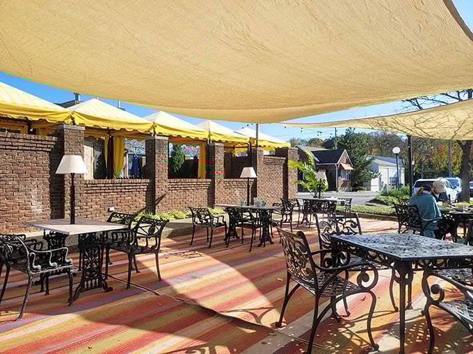 Al fresco dining under canvas sails—where Louisville sunshine meets culinary excellence. The perfect spot for a long lunch that turns into early dinner.