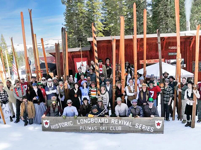 The Plumas Ski Club gathering – where vintage ski fashion meets modern enthusiasm in a celebration of snow-sliding heritage.