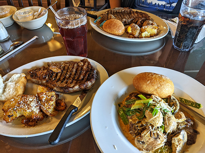 The kitchen doesn't play favorites—steaks, pasta, and seafood all share the spotlight in this culinary ensemble cast.