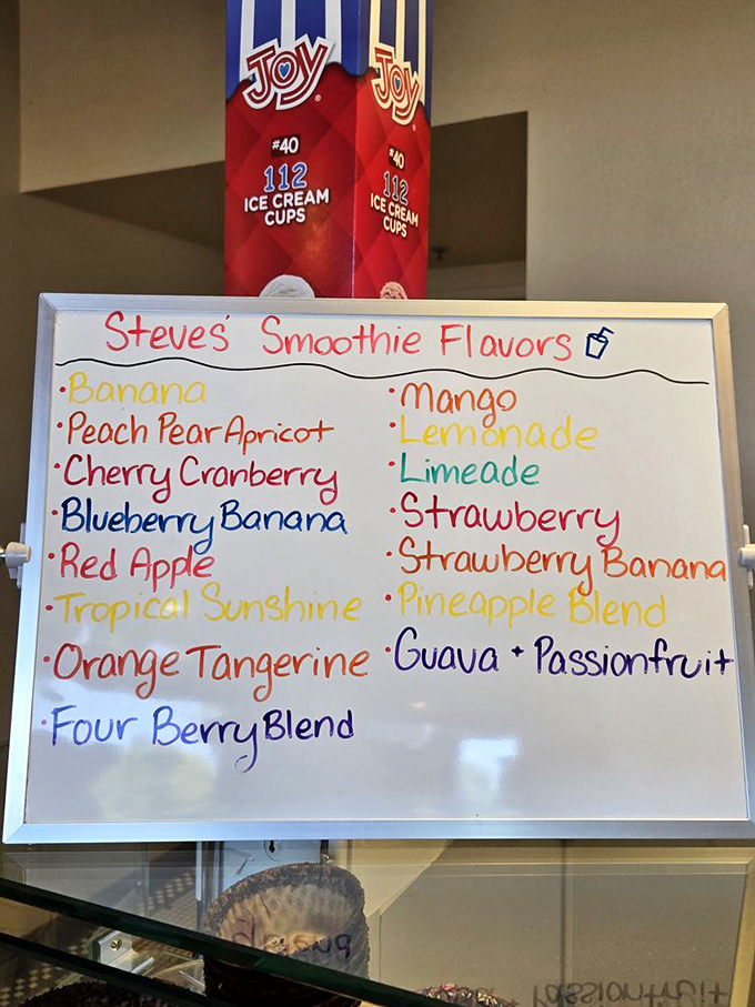 The smoothie board reads like a fruit-lover's fantasy league—tropical combinations that bring vacation vibes to landlocked Nevada with every sip.