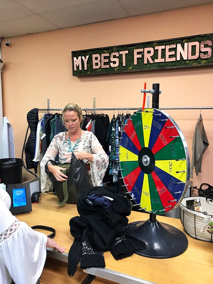 Spin the wheel of savings! Nothing adds excitement to thrift shopping like the possibility of an additional random discount.