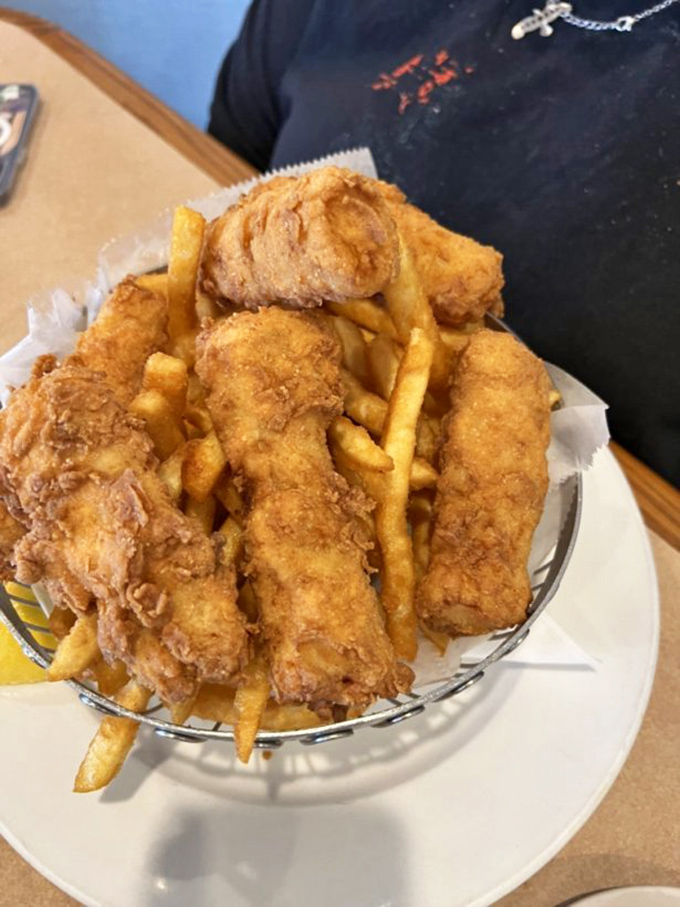 Fish and chips that crunch loud enough to turn heads – golden, glorious and demanding to be doused in malt vinegar.