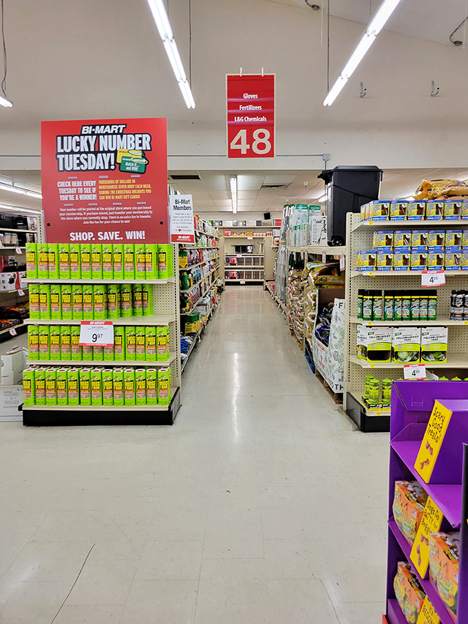 Lucky Number Tuesday – where shopping becomes a game show! Aisle 48 houses chemicals and fertilizers for the serious garden enthusiast.