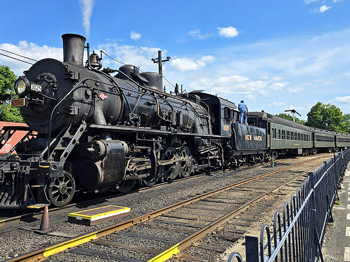 Steam power in all its glory! This magnificent locomotive isn't just for show—it's a working time machine transporting visitors through Connecticut's scenic river valley.