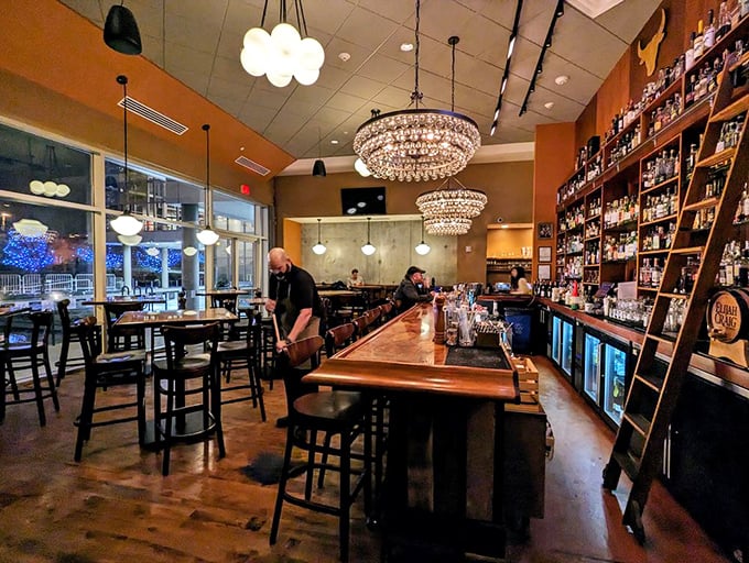 The bar gleams with infinite possibilities, each bottle promising stories and spirits that perfectly complement your evening's adventure.