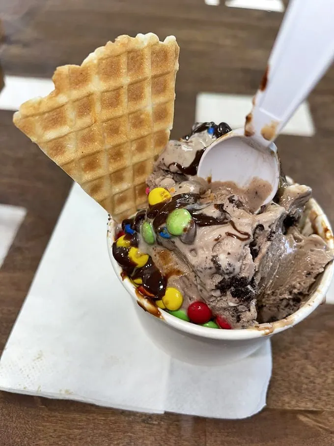 Chocolate therapy in a cup—where fudge, candy, and ice cream come together in sweet harmony.