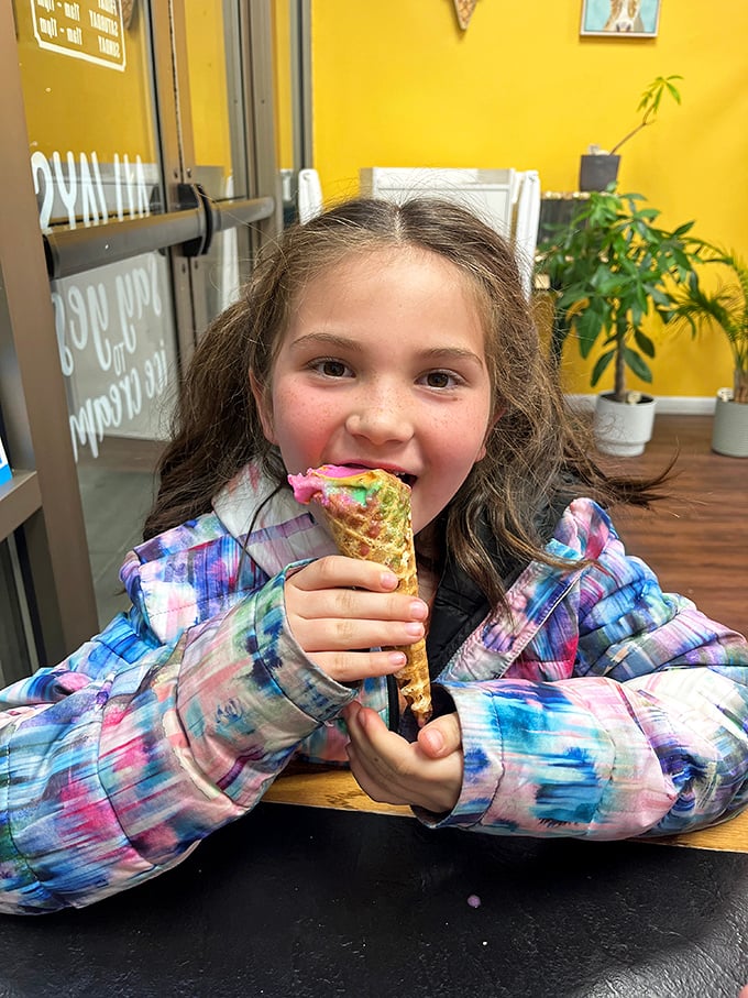 The look of pure joy – universal language for "this is really, really good." Some expressions transcend words, especially when ice cream is involved.