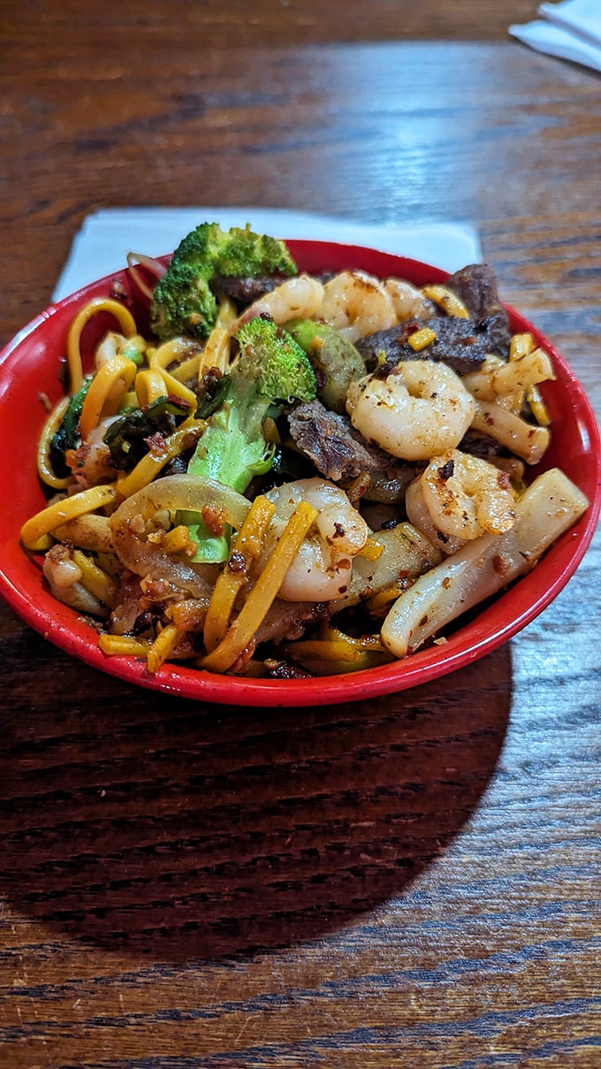 This isn't just stir-fry—it's a symphony of textures and flavors where shrimp and broccoli perform a perfectly choreographed dance.