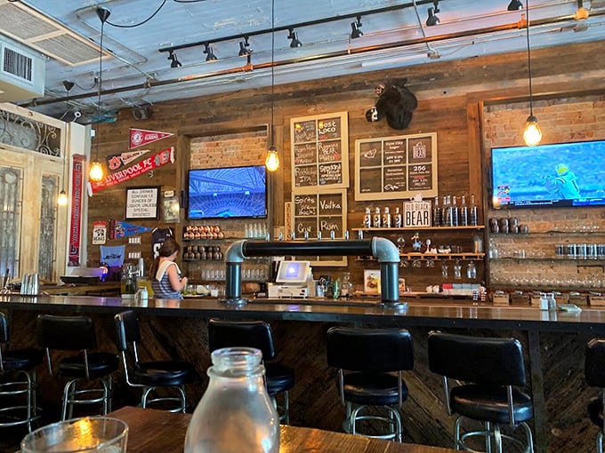 The bar isn't just where drinks are served—it's command central for the brewery's liquid magic, with taps standing at attention.