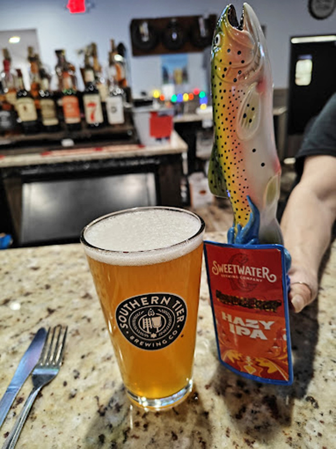 Craft beer served in proper glassware—because even in a place that prioritizes substance over style, some traditions are worth honoring.