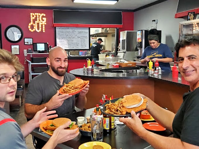 When your tenderloin requires both hands and a strategy session. Diner camaraderie is built on shared food challenges.