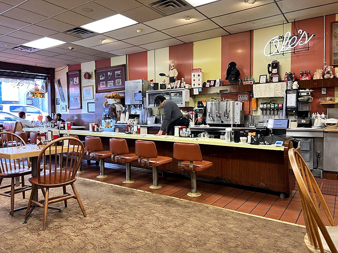 The counter at Ole's—where breakfast magic happens and coffee cups never reach empty before being refilled by the breakfast ninjas behind the bar. 