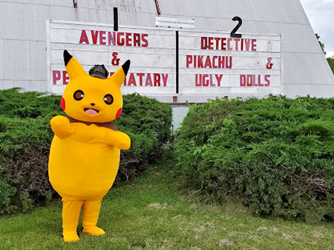 Special events bring beloved characters to life—this Pikachu appears ready to enjoy Detective Pikachu alongside his adoring fans.