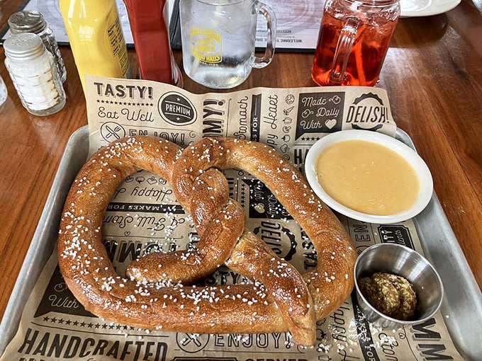 This pretzel isn't just baked; it's sculpted—a golden-brown work of art that makes you wonder why we ever settled for those tiny ones from the snack aisle.