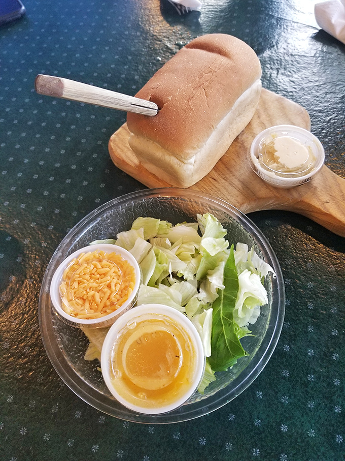 Even the salad gets special treatment—fresh greens, homemade dressing, and a mini-loaf of bread that's worth the trip alone.