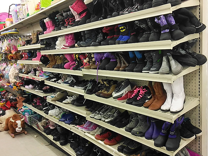Shoe paradise or footwear museum? Each pair tells a story, from barely-worn boots to that one Batman slipper that somehow lost its sidekick.