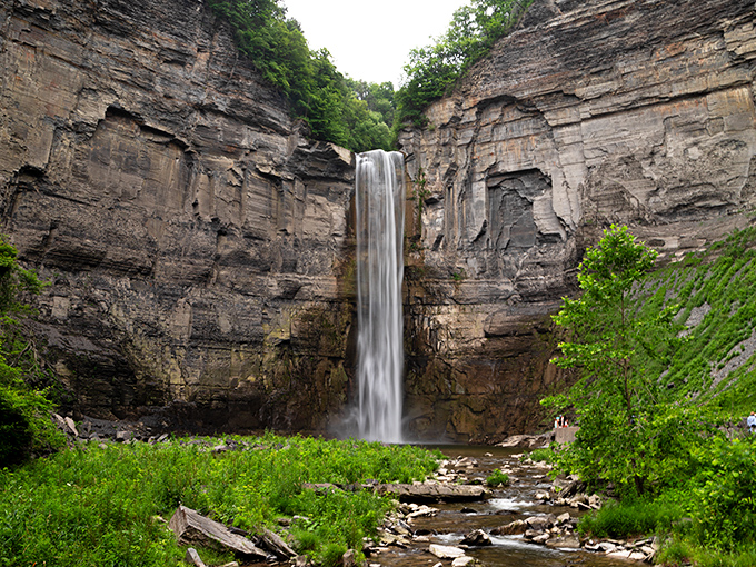 Taughannock Falls drops with the grace of a natural cathedral's centerpiece—taller than Niagara and without the gift shops or crowd competition.