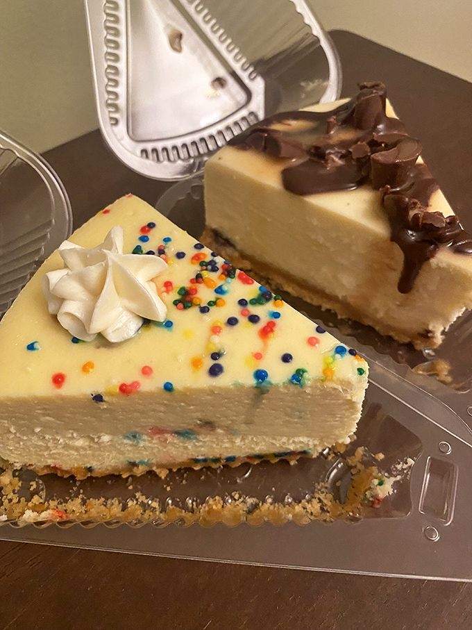 Cheesecake that doesn't need fancy plating to make its point—simple, rich, and worth every calorie-laden bite.
