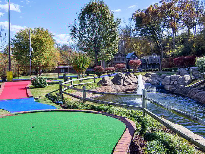 Mini-golf paradise where putting dreams come true. That waterfall isn't just pretty—it's strategically placed to distract you from your perfect shot.
