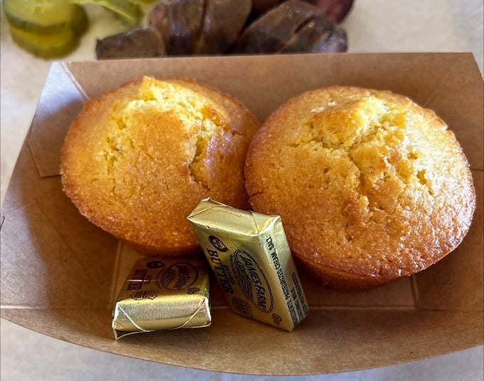 Cornbread: the sweet counterpoint to smoky barbecue intensity. These golden muffins aren't just sides—they're essential supporting actors in the barbecue drama.