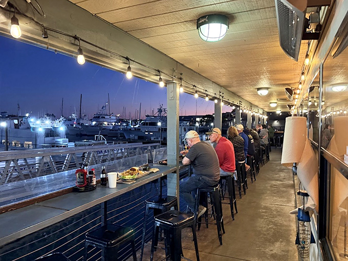 Sunset dining along the marina – where the food competes with the view and everybody wins. This is what California dreams are made of.