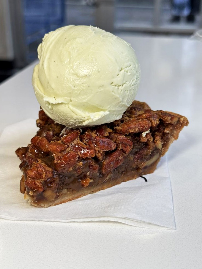 Pecan pie à la mode—where Southern comfort meets New York sophistication. That scoop is melting with anticipation, and so am I.