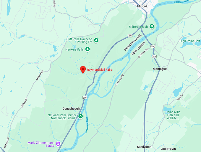 16. raymondskill falls map