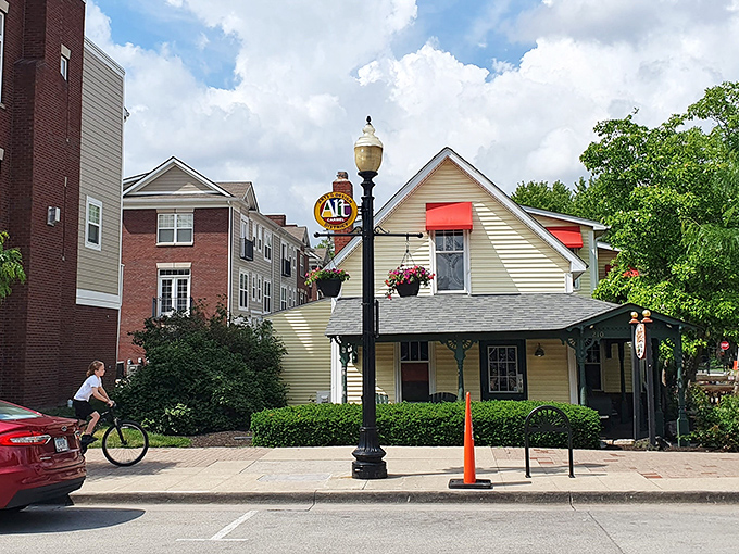 Bub's charming yellow house exterior hides a burger paradise where size definitely matters!