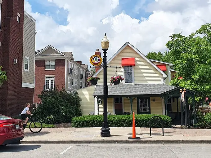 Bub's charming yellow house exterior hides a burger paradise where size definitely matters!