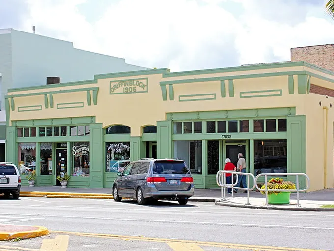 Historic charm meets small-town magic in Dade City's downtown, where pastel buildings whisper stories of old Florida.