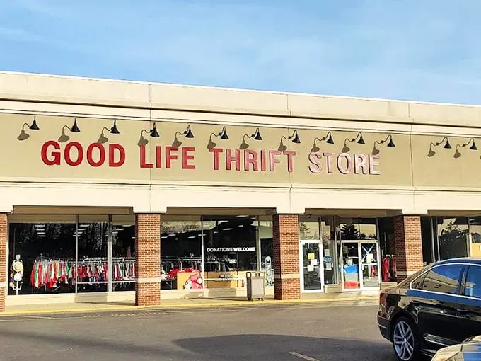 Good Life Thrift Store's welcoming storefront promises treasure hunting without the chaos—like a well-organized garage sale thrown by your stylish neighbor.