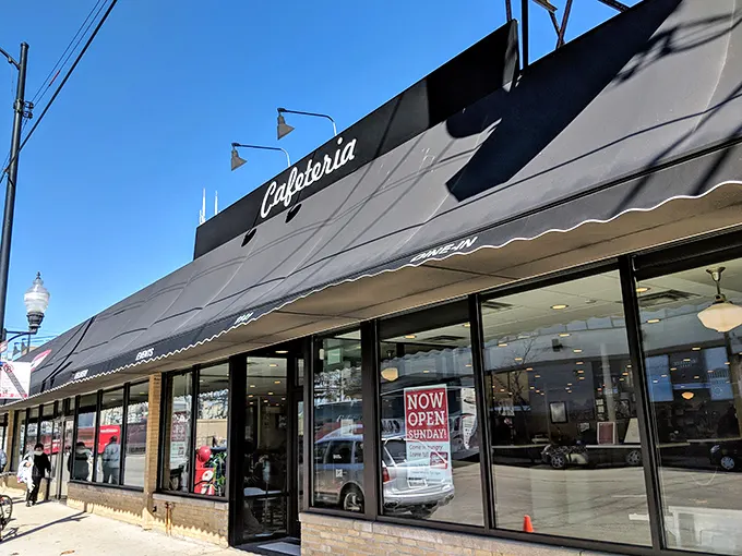 The iconic black awning at Manny's is like a superhero signal for sandwich lovers across Chicago. No fancy frills, just the promise of deli greatness inside.