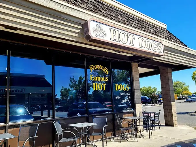 Parker's Famous Hot Dogs beckons with its unassuming storefront – proof that culinary treasures often hide in plain sight.