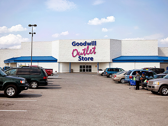 Treasure hunters' paradise with a packed parking lot. This isn't just shopping—it's an adventure with cart-wielding Indiana explorers.