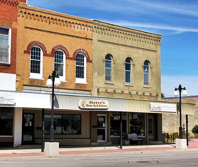 Sister's Home Style Entrees beckons from a beautifully preserved storefront—small-town charm with prices that won't make you weep.