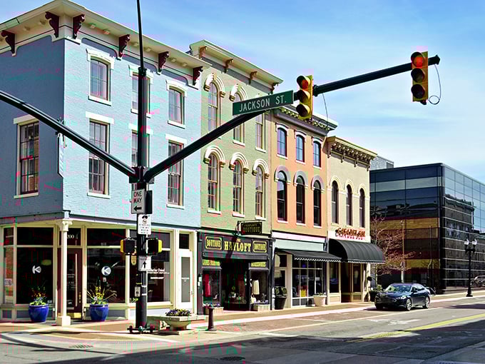 Colorful storefronts line Muncie's welcoming streets, where affordable charm meets small-town hospitality at every corner.