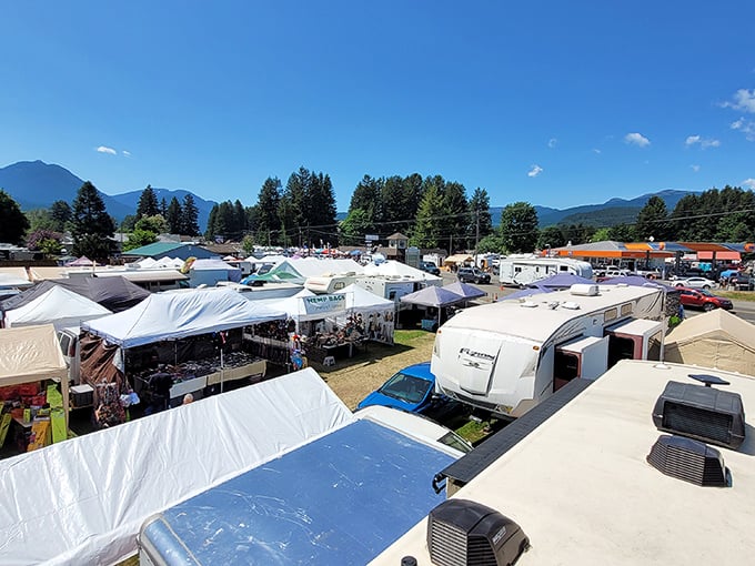 Shopping with a view! At Packwood's famous flea market, the backdrop is as magnificent as the bargains waiting to be discovered.