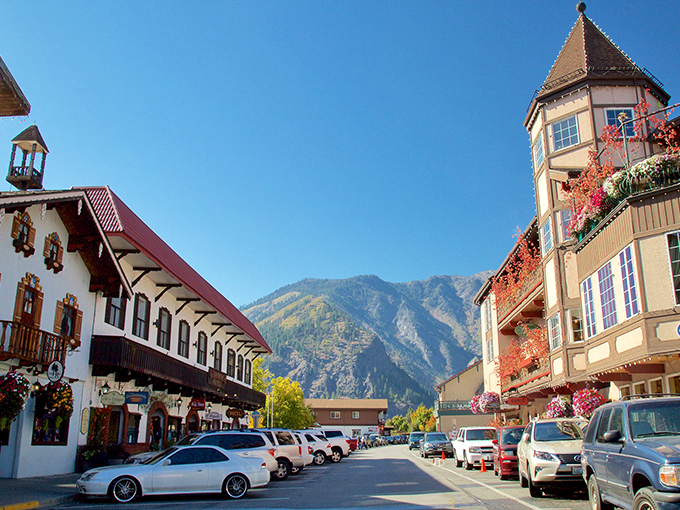 Where the Cascades cradle culture—Leavenworth's distinctive alpine-style buildings transform a Washington street into a scene straight from the Bavarian Alps.