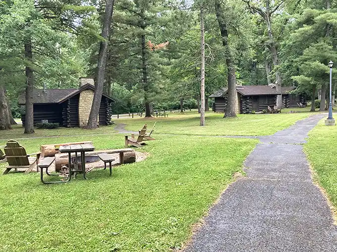 Rustic cabins nestled among towering pines—where "roughing it" means no Netflix, but you get solid walls and a real bed. Wilderness with training wheels.