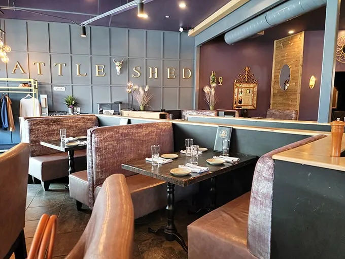 Inside, teal walls and leather booths create that rare steakhouse magic—sophisticated enough for celebration, comfortable enough to linger over that last glass of wine.