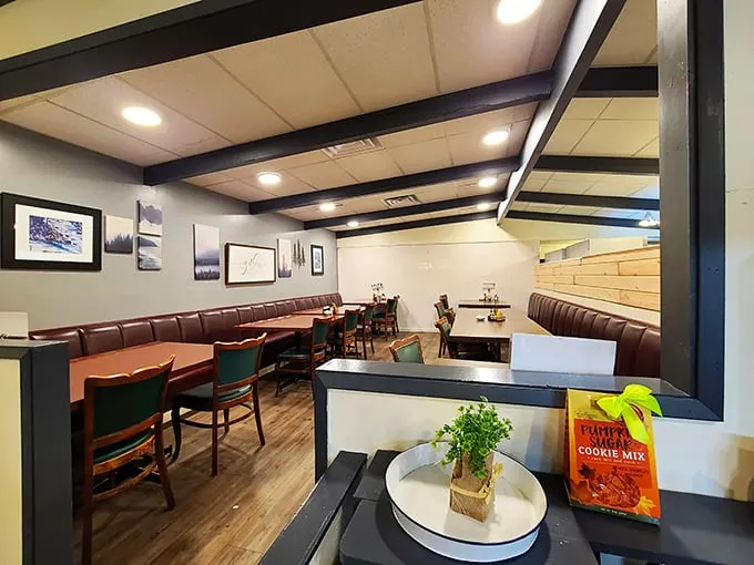Step inside to discover a country-chic interior where wood beams and cozy booths invite you to settle in for the long haul.